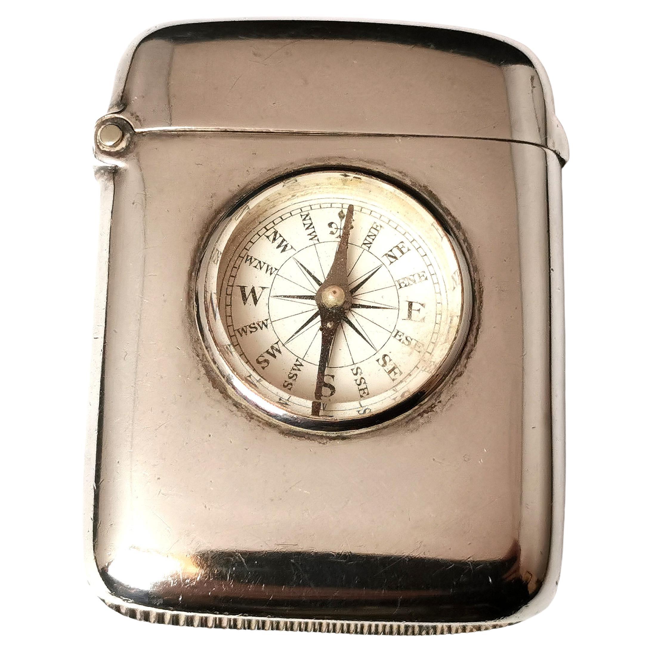Victorian Sterling Silver Vesta Case, Compass at 1stDibs