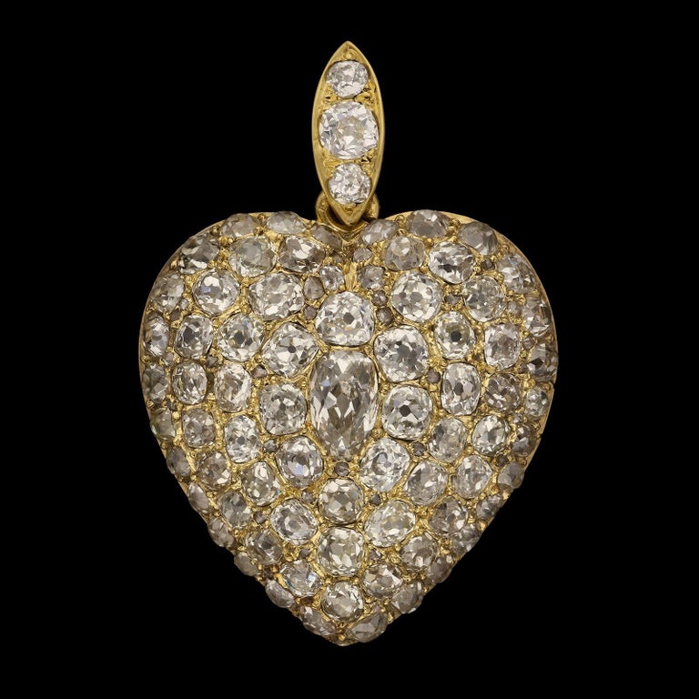 Victorian Stunning Pavé Diamond Heart Shape Locket Pendant 4 Leaf ...
