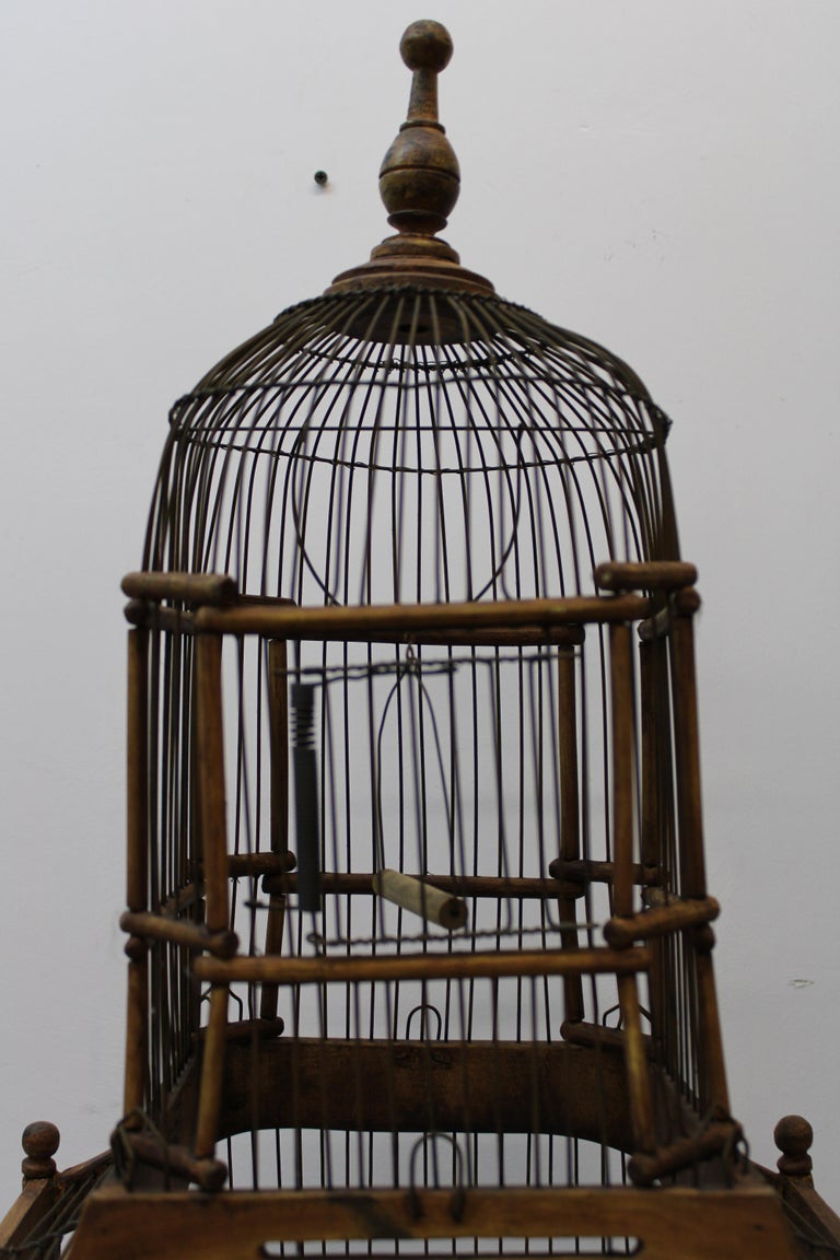 Victorian Style Architectural Done Top Wood Bird Cage For Sale at 1stDibs