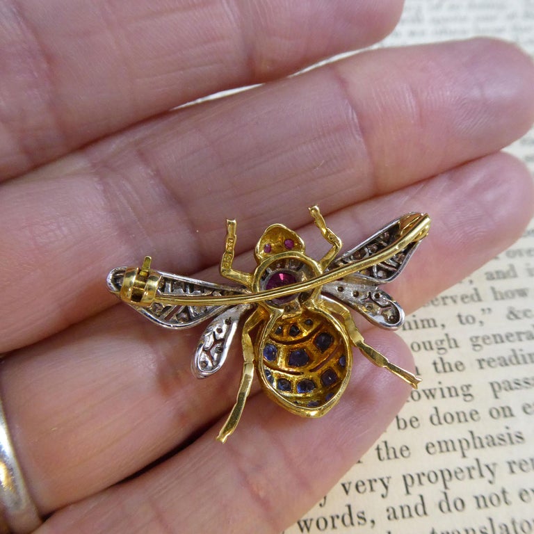 Victorian Style Bee Insect Brooch with Diamonds, Ruby and Sapphires at ...