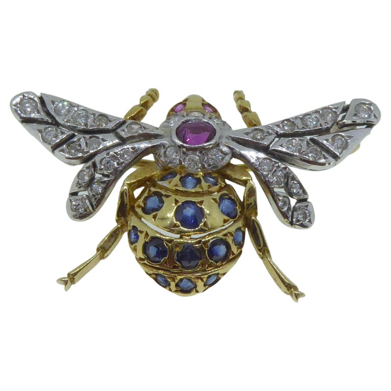 Victorian Style Bee Insect Brooch with Diamonds, Ruby and Sapphires at ...