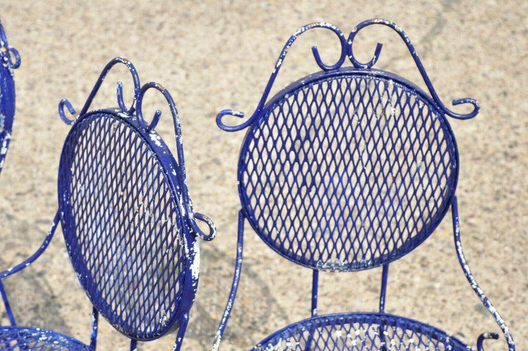 Victorian Style Blue Wrought Iron Small Garden Bistro Dining Chairs ...