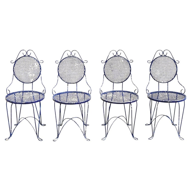 Victorian Style Blue Wrought Iron Small Garden Bistro Dining Chairs ...