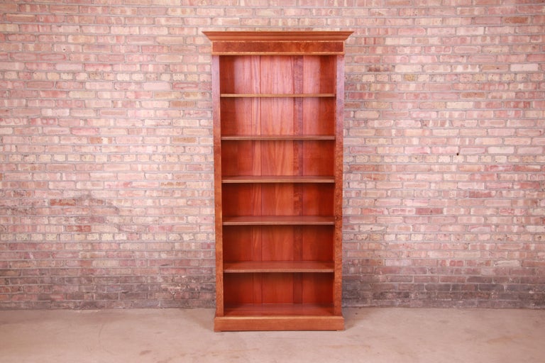 Victorian Style Burled Walnut and English Yew Wood Tall Bookcase at 1stDibs