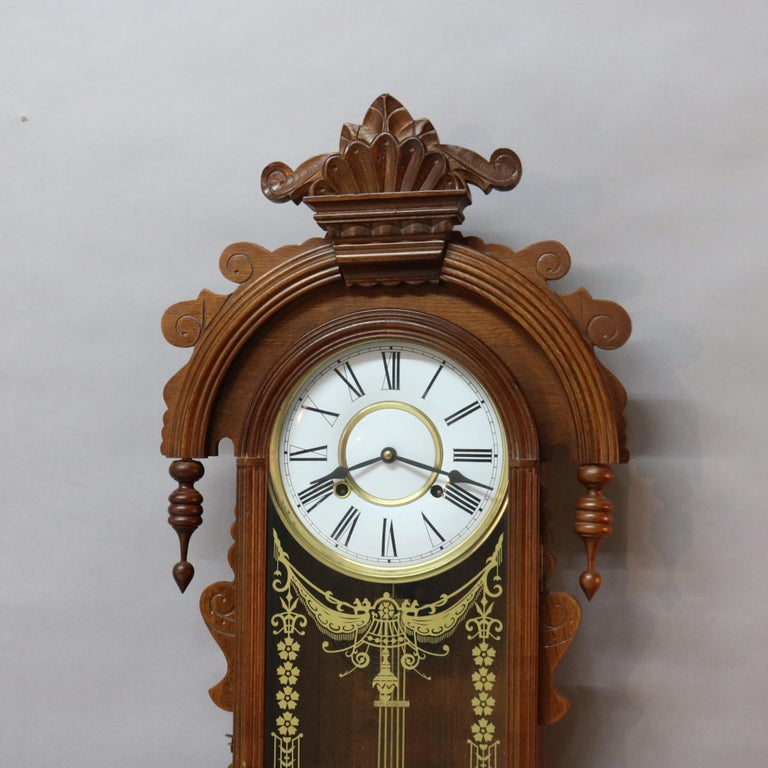 Victorian Style Carved Oak Wall Clock 20th Century For Sale at 1stDibs