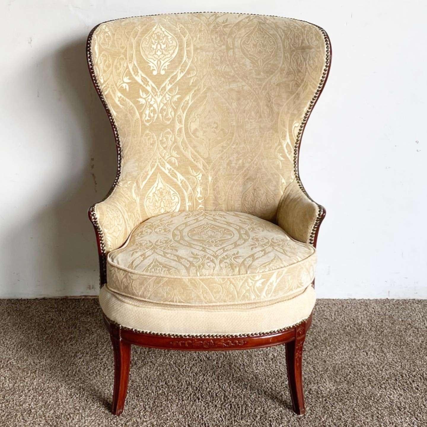 Victorian Style Carved Wingback Chair With Ottoman For Sale at 1stDibs