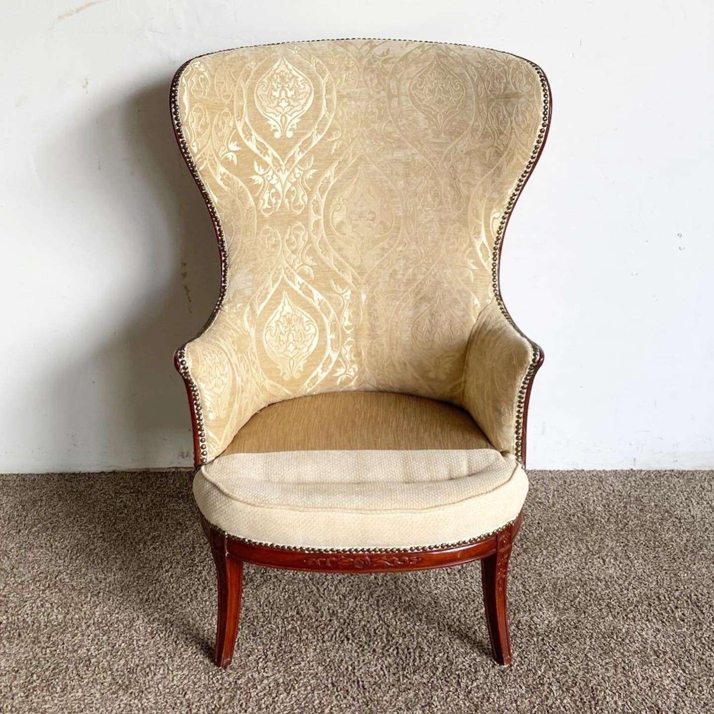 Victorian Style Carved Wingback Chair With Ottoman For Sale at 1stDibs
