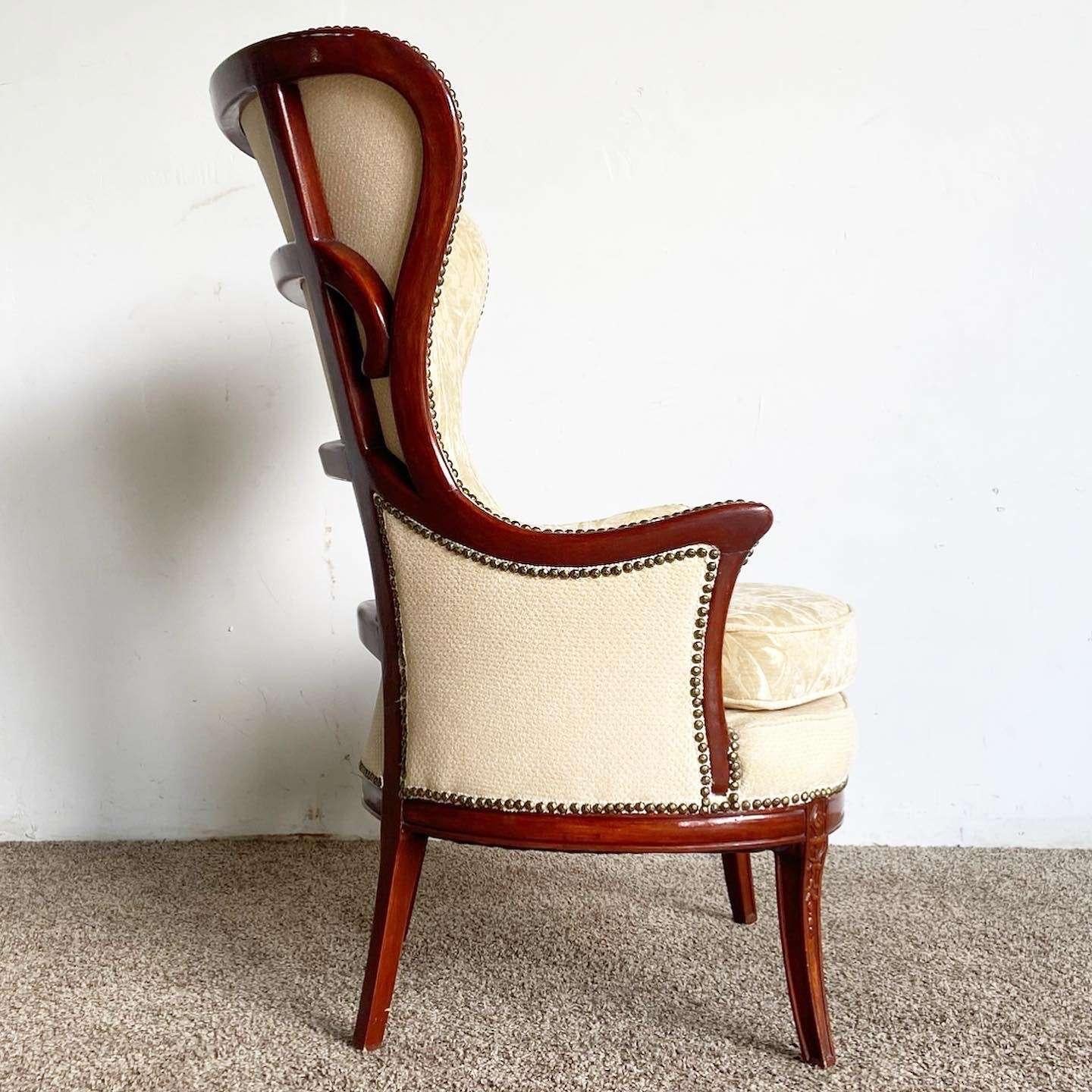 Victorian Style Carved Wingback Chair With Ottoman For Sale at 1stDibs