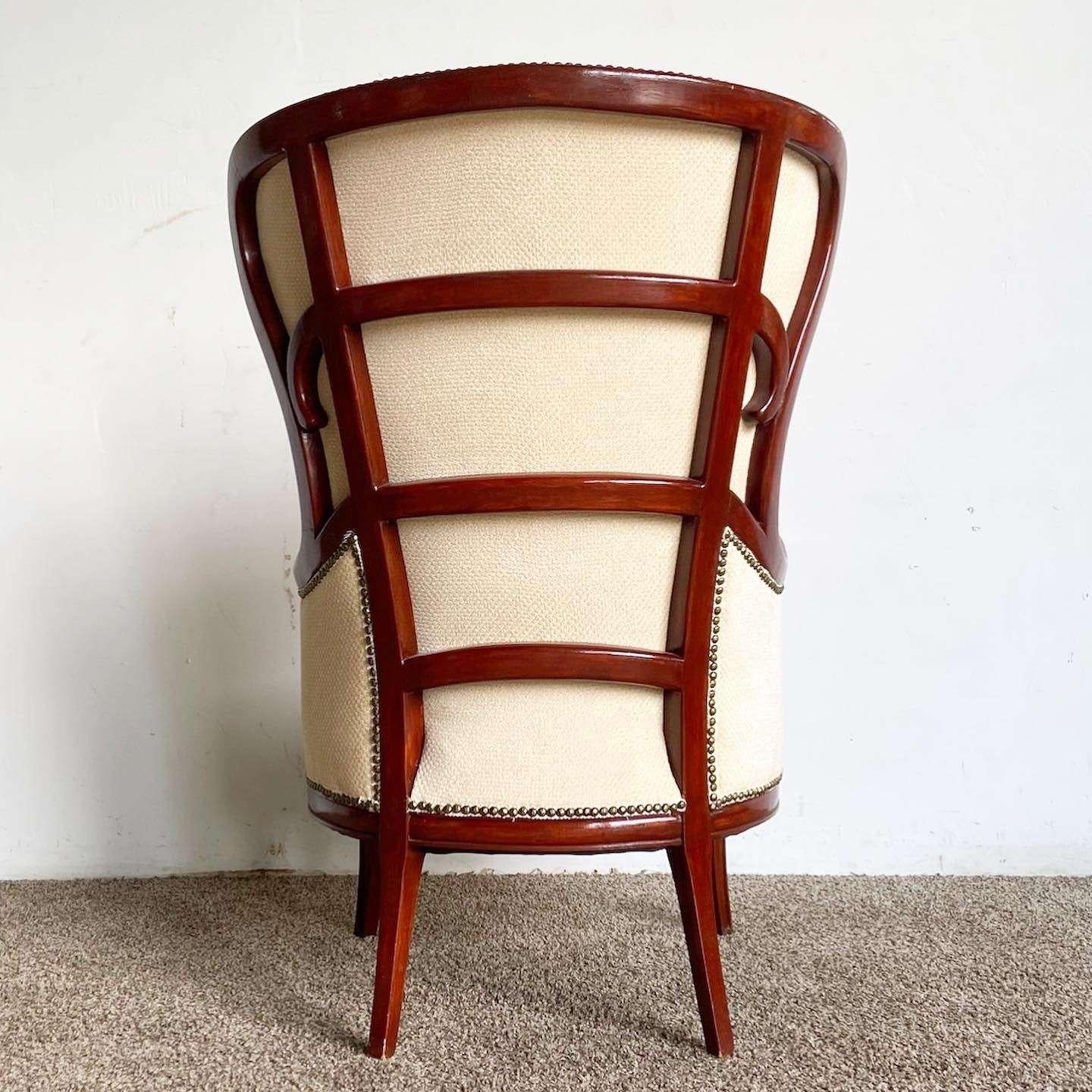 Victorian Style Carved Wingback Chair With Ottoman For Sale at 1stDibs