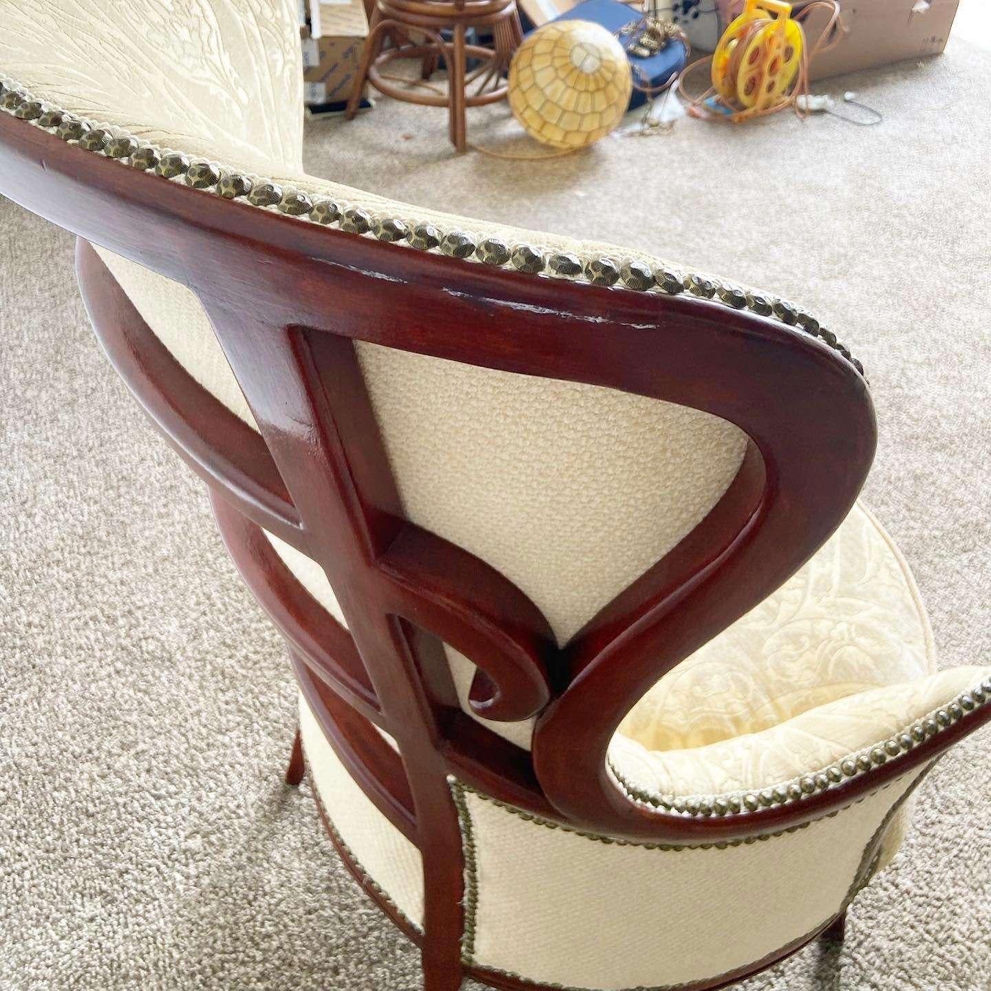 Victorian Style Carved Wingback Chair With Ottoman For Sale at 1stDibs