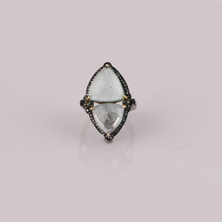 Gold Diamond , sterling Silver Aquamarine Cocktail Finger Ring For Sale ...