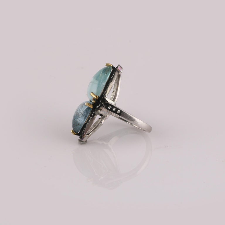 Gold Diamond , sterling Silver Aquamarine Cocktail Finger Ring For Sale ...