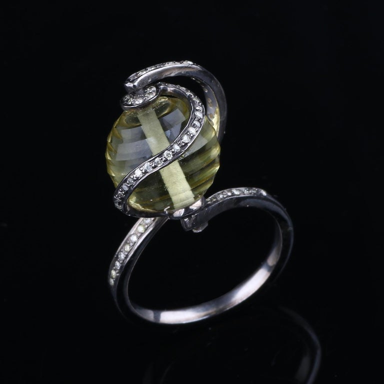 Victorian Style Diamond Silver Lemon Quartz Cocktail Engagement Finger ...