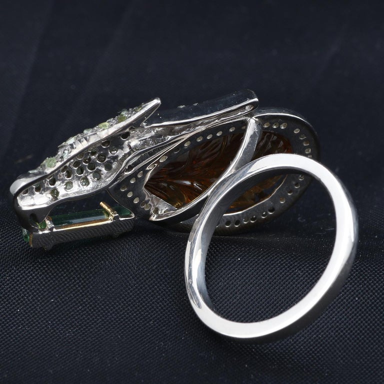 Victorian Style Diamond Silver Multi Gemstone Parrot Shape Cocktail ...