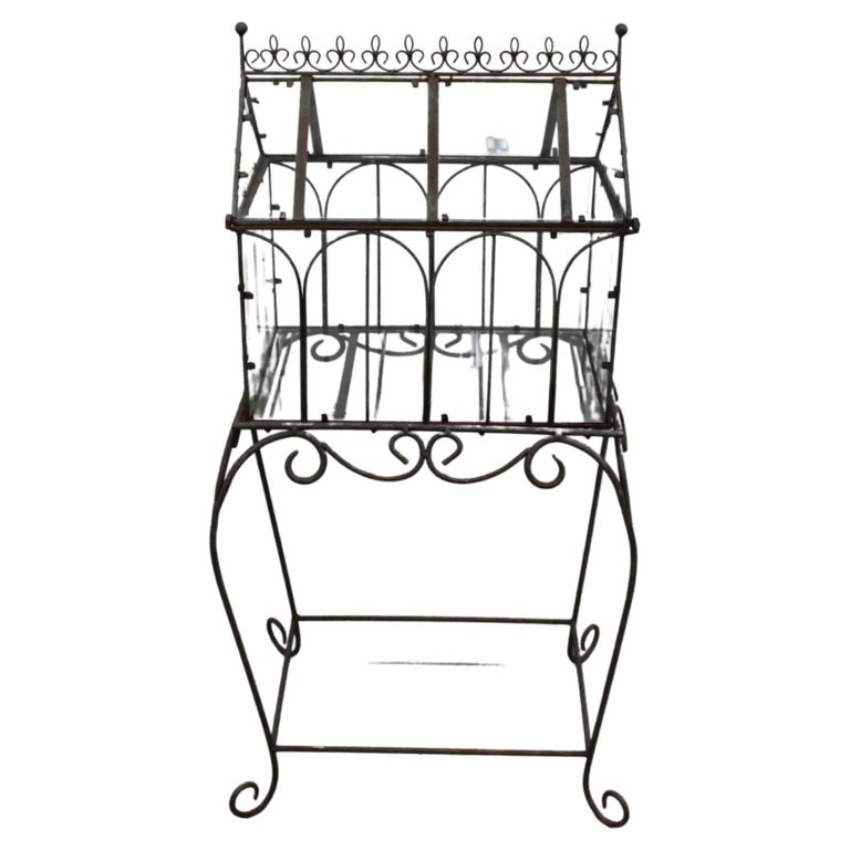Victorian Style Glass Triennium w/ Iron Stand For Sale at 1stDibs