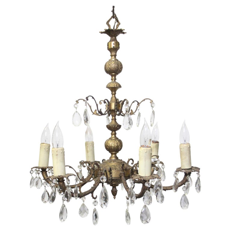Victorian Style Ornate Cast Brass 6 Arm Chandelier w/ Scrolling Leaf ...