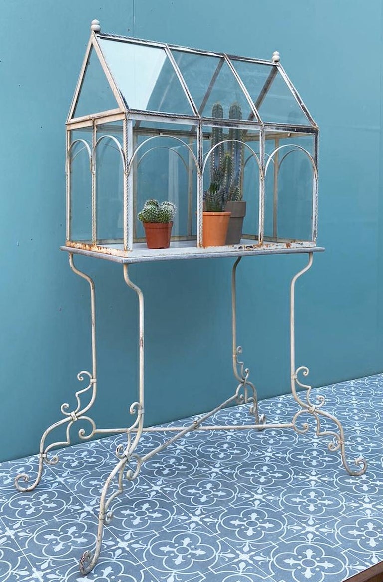 Victorian Style Terrarium with Wrought Iron Stand For Sale at 1stDibs