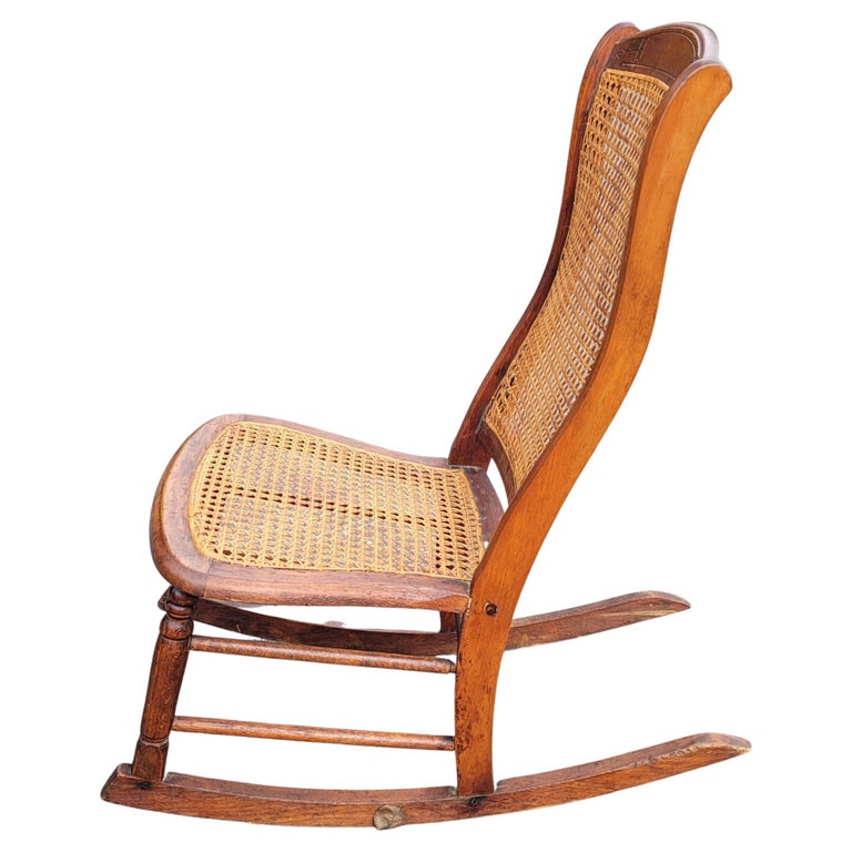 Victorian Style Walnut with Cane Seat and Back Rocker For Sale at 1stDibs