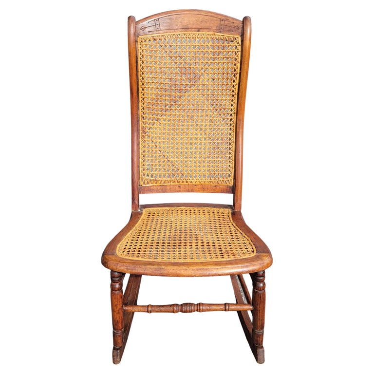Victorian Style Walnut with Cane Seat and Back Rocker For Sale at 1stDibs