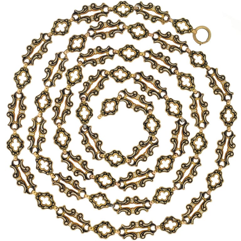 Victorian Swiss Enamel Open Link Chain Necklace at 1stDibs