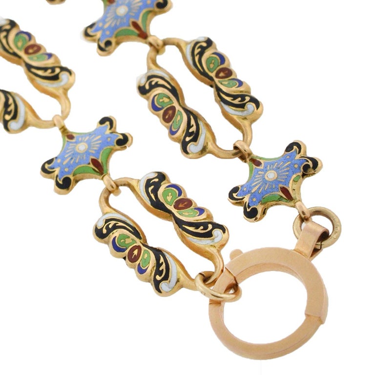 Victorian Swiss Enamel Open Link Chain Necklace at 1stDibs