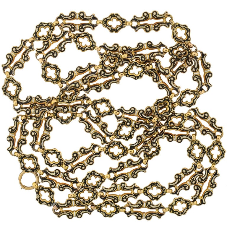 Victorian Swiss Enamel Open Link Chain Necklace at 1stDibs