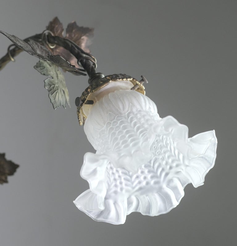 Victorian Table Lamp Harpist Maple Tree Frosted Floral Shades For Sale ...