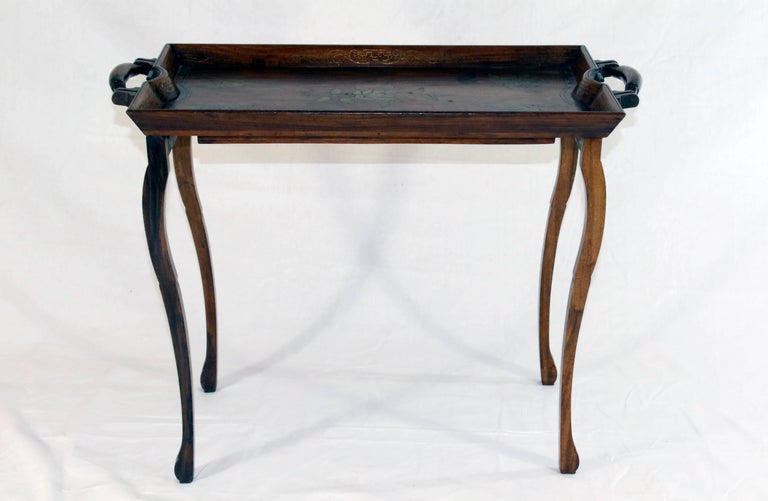 Victorian Table with Detachable Tray in Rhodesian Teak Wood with Brass ...