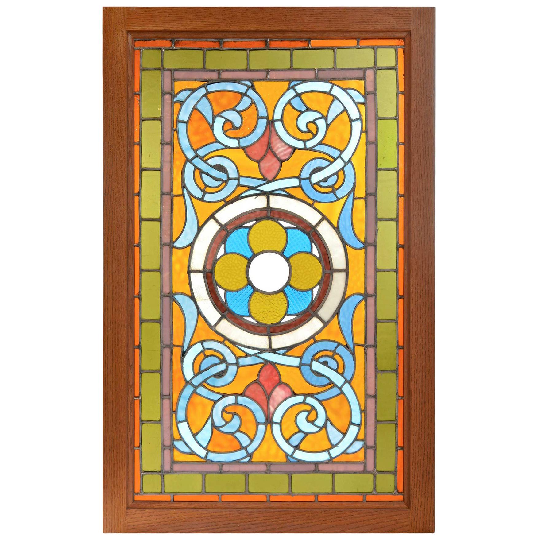 Victorian Teal and Amber Stained Glass Window with Rondelles For Sale ...