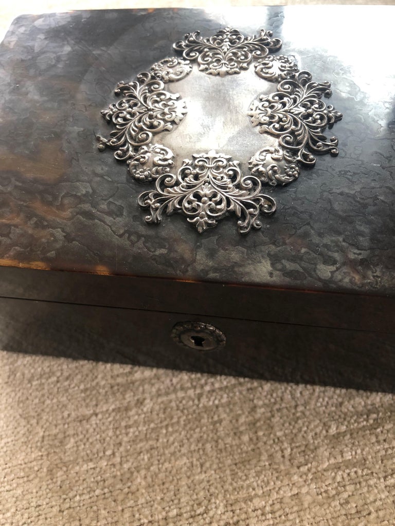 Victorian Tortoise Shell Jewelry Box with Sterling Medallion For Sale ...