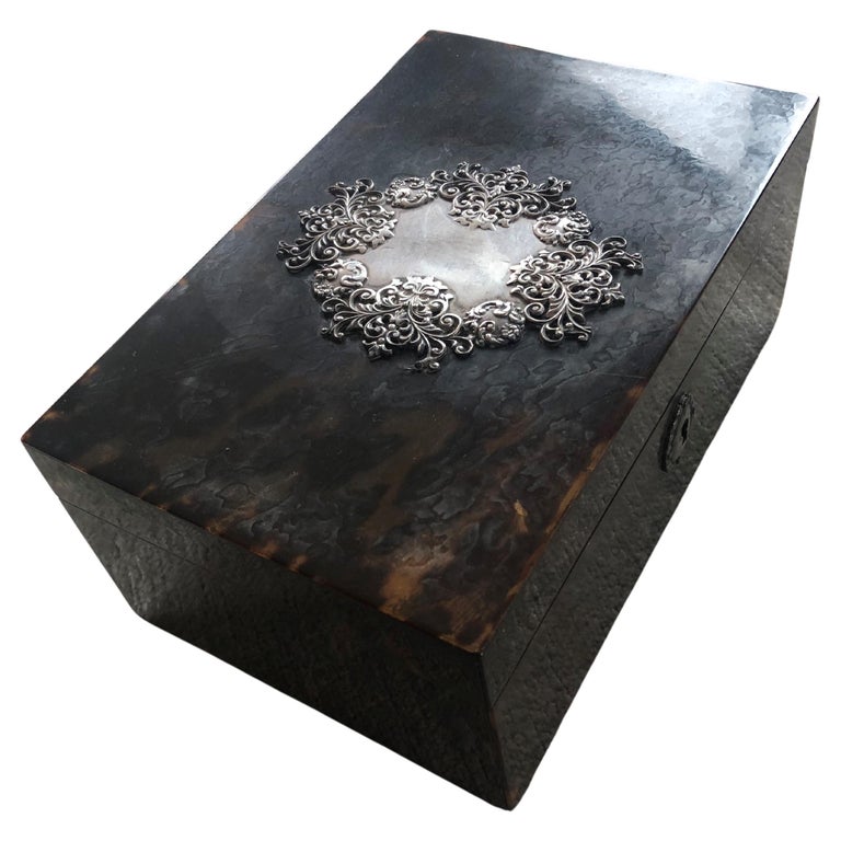 Victorian Tortoise Shell Jewelry Box with Sterling Medallion For Sale ...