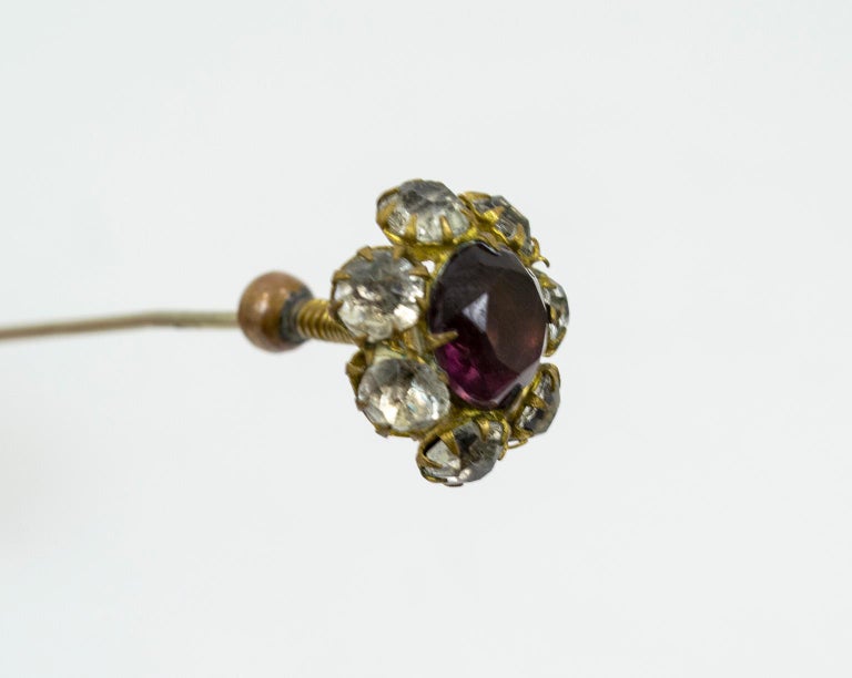 Victorian Trembler Spring Hat Pin with Amethyst Molded Glass and ...