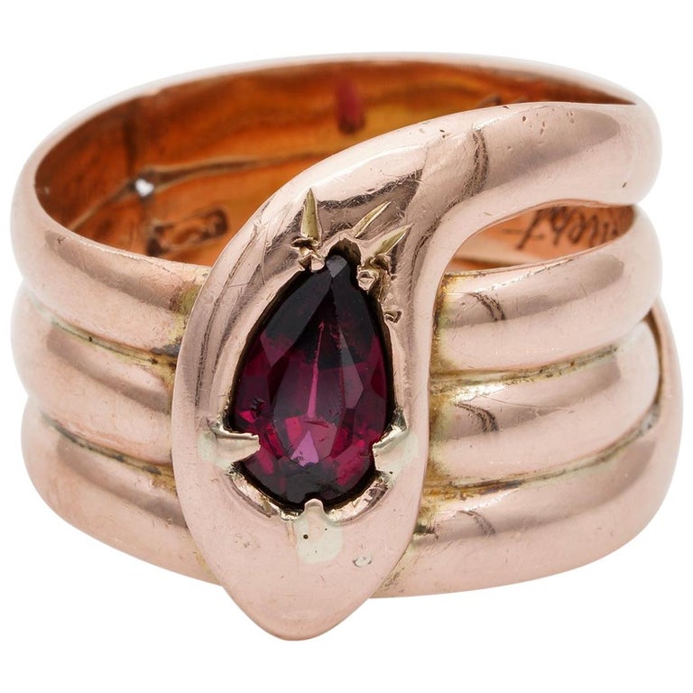 Victorian Triple Coiling Pirope Garnet Snake Ring For Sale at 1stDibs