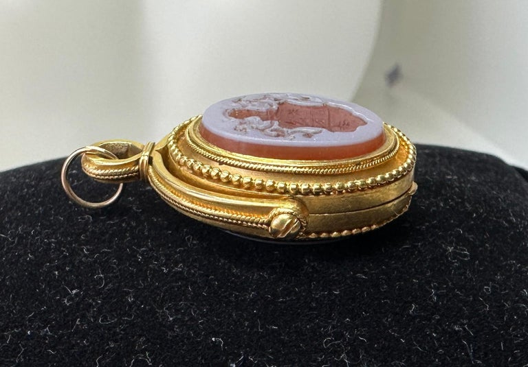 Victorian Tulip Crest Shield Intaglio Locket Pendant Necklace Agate ...