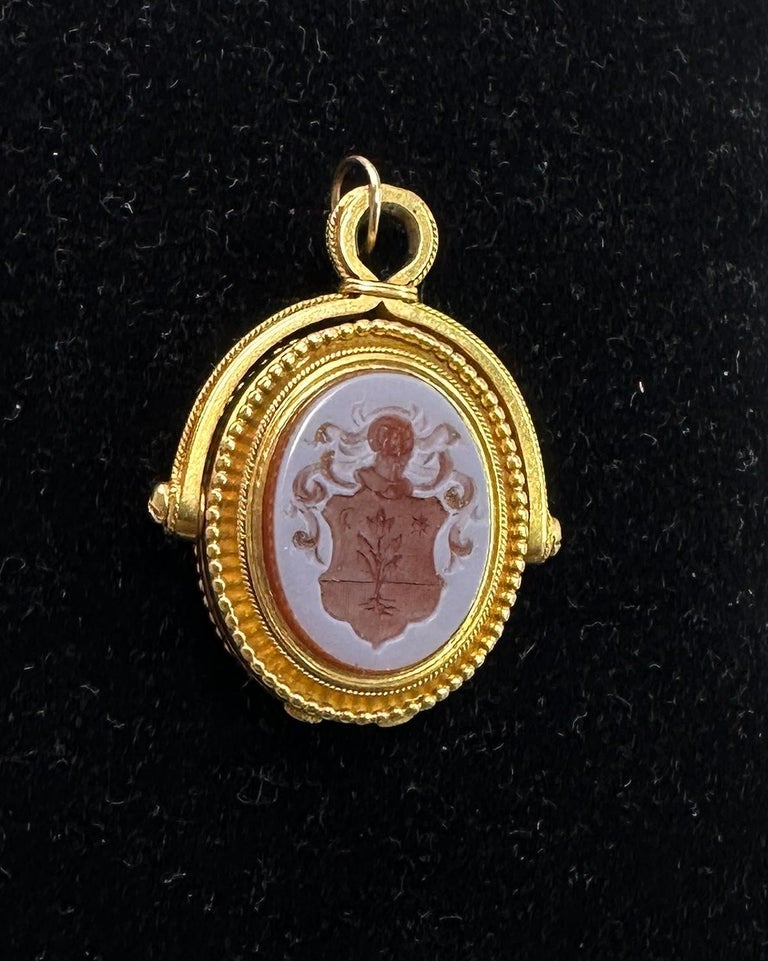 Victorian Tulip Crest Shield Intaglio Locket Pendant Necklace Agate ...