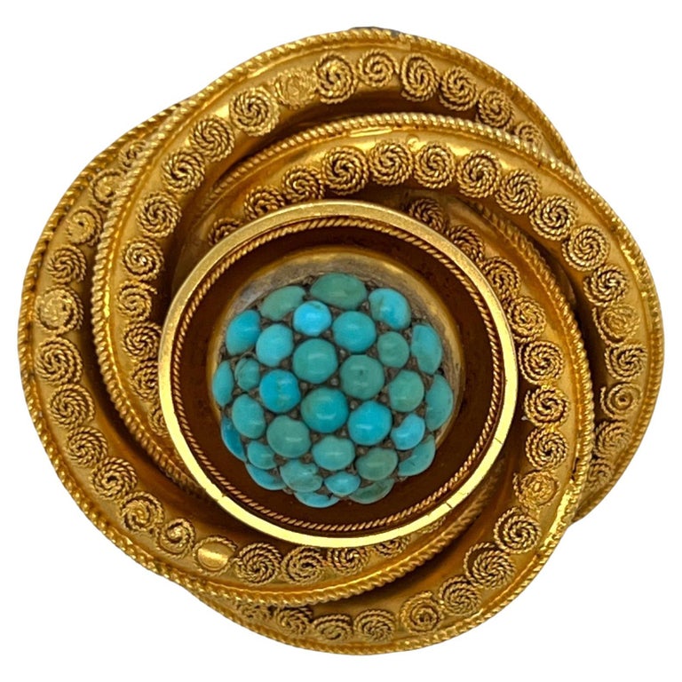 Victorian Turquoise 18 Karat Yellow Gold Swirl Textured Pin Brooch For ...