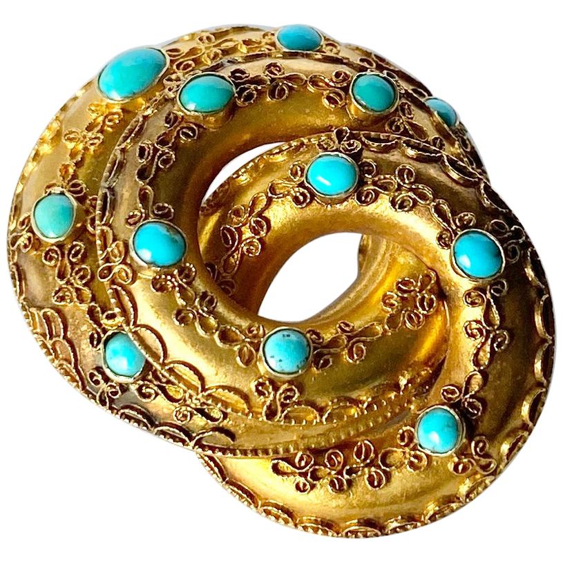 Victorian Turquoise and 9 Carat Gold Brooch or Pendant at 1stDibs