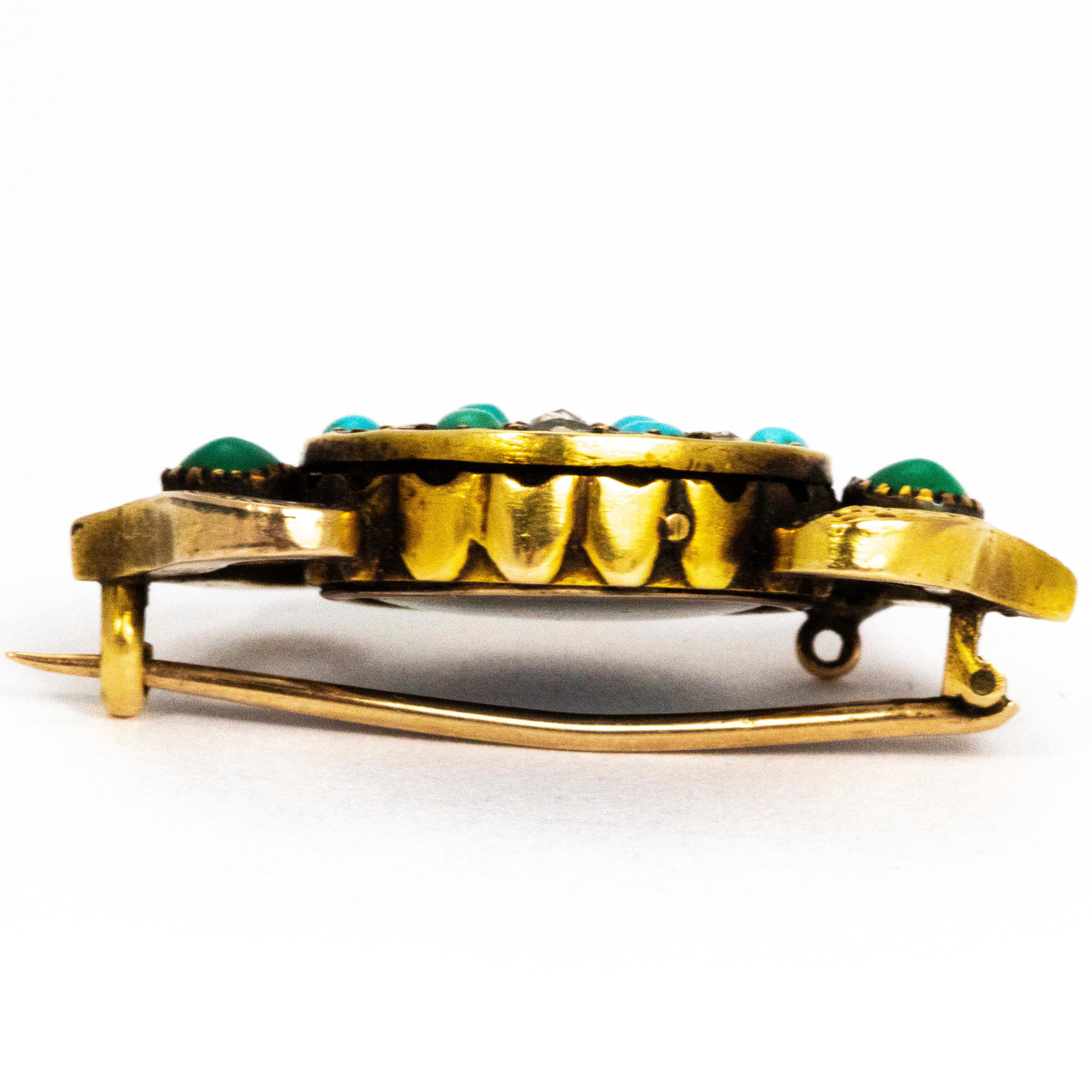 Victorian Turquoise and 9 Carat Gold Locket Back Brooch For Sale at ...
