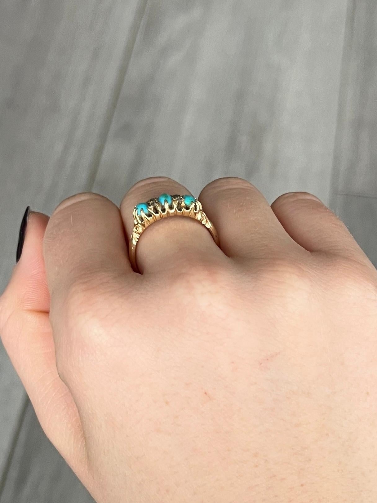 Victorian Turquoise and Diamond 18 Carat Gold Three-Stone Ring For Sale ...