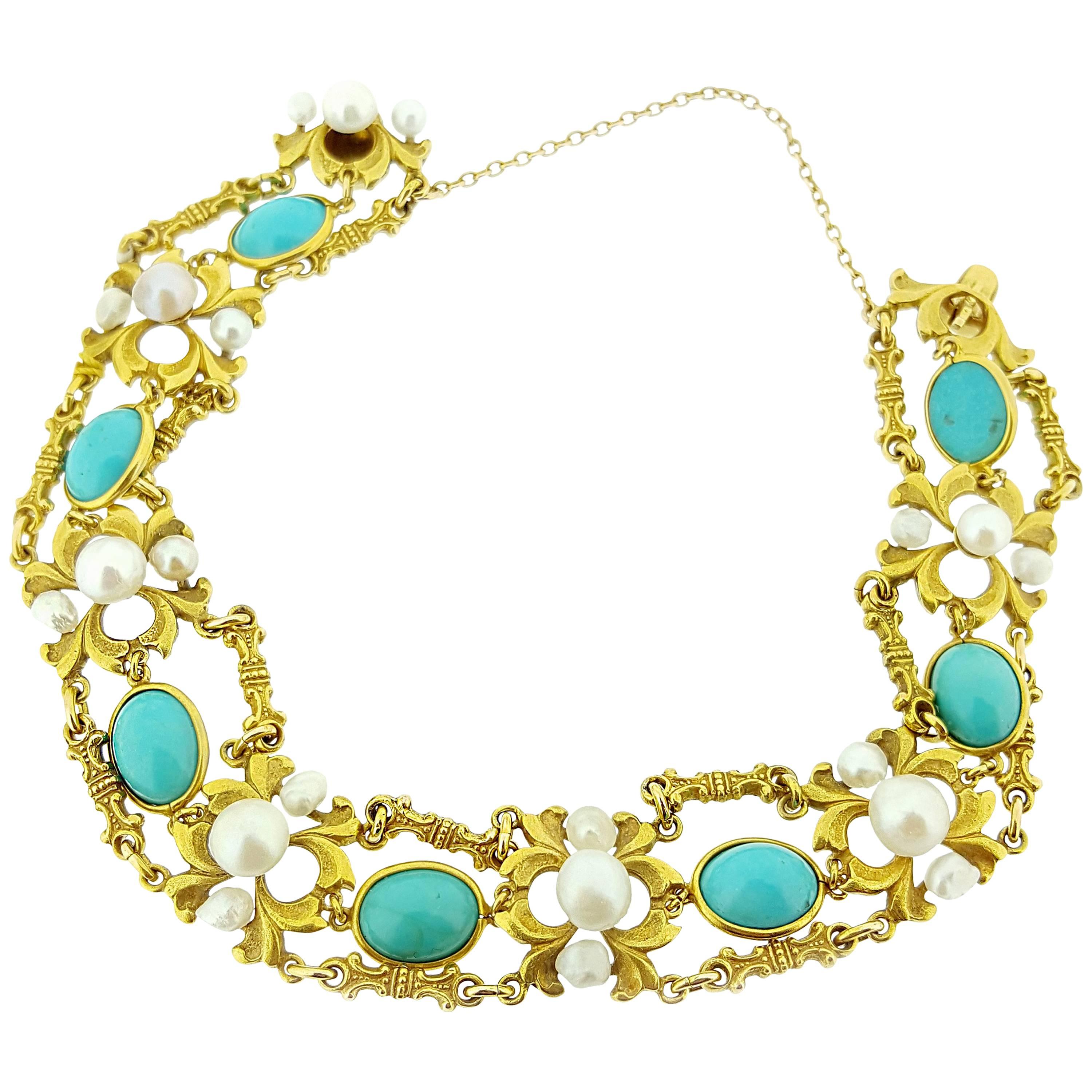 Antique English Victorian Turquoise Gold Buckle and Tassel Bracelet at ...