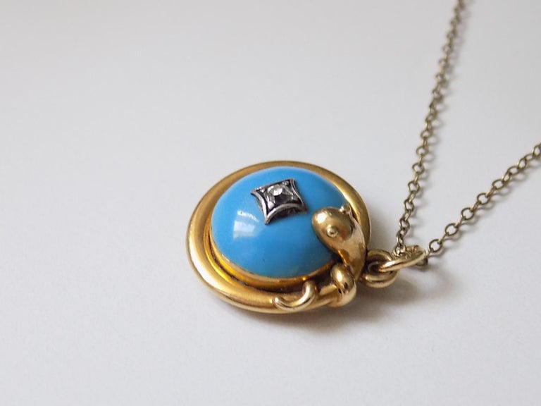 Victorian Turquoise Enamel Diamond Serpent Snake Locket Pendant ...