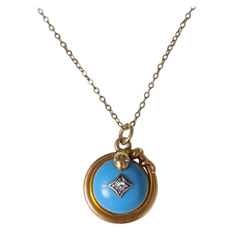 Victorian Turquoise Enamel Diamond Serpent Snake Locket Pendant ...