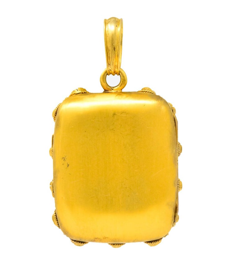 Victorian Turquoise Pearl 18 Karat Gold French Locket Pendant at 1stDibs