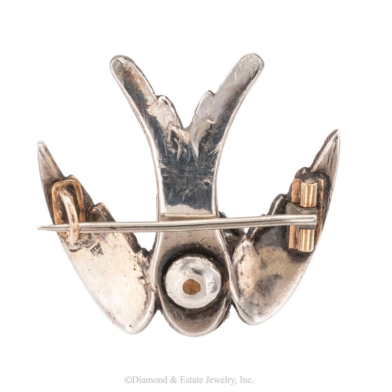 Victorian Turquoise Pearl Ruby Silver Gold Phoenix Bird Brooch For Sale ...