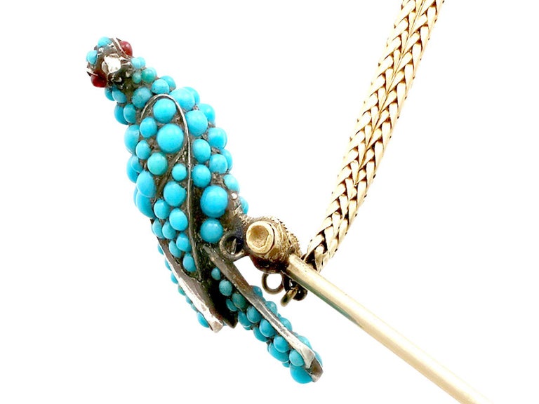 Victorian Turquoise Ruby and Diamond Falcon Pin Brooch For Sale at 1stDibs