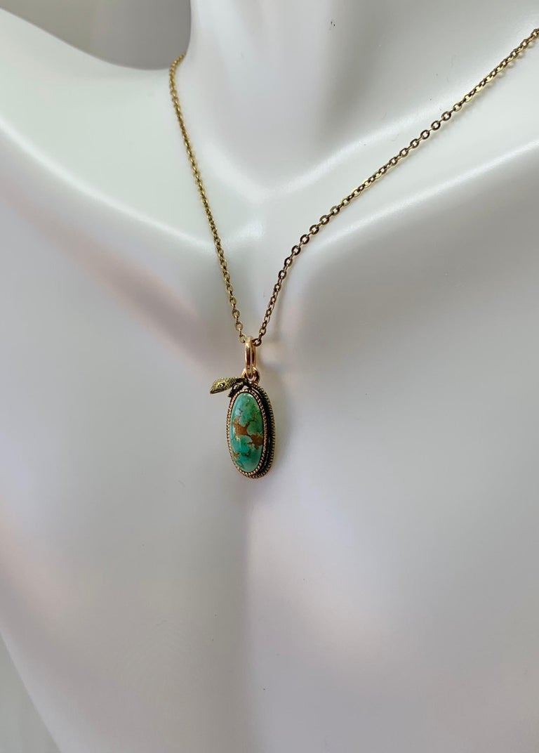 Victorian Turquoise Snake Pendant Necklace Egg Globe Antique 14 Karat ...