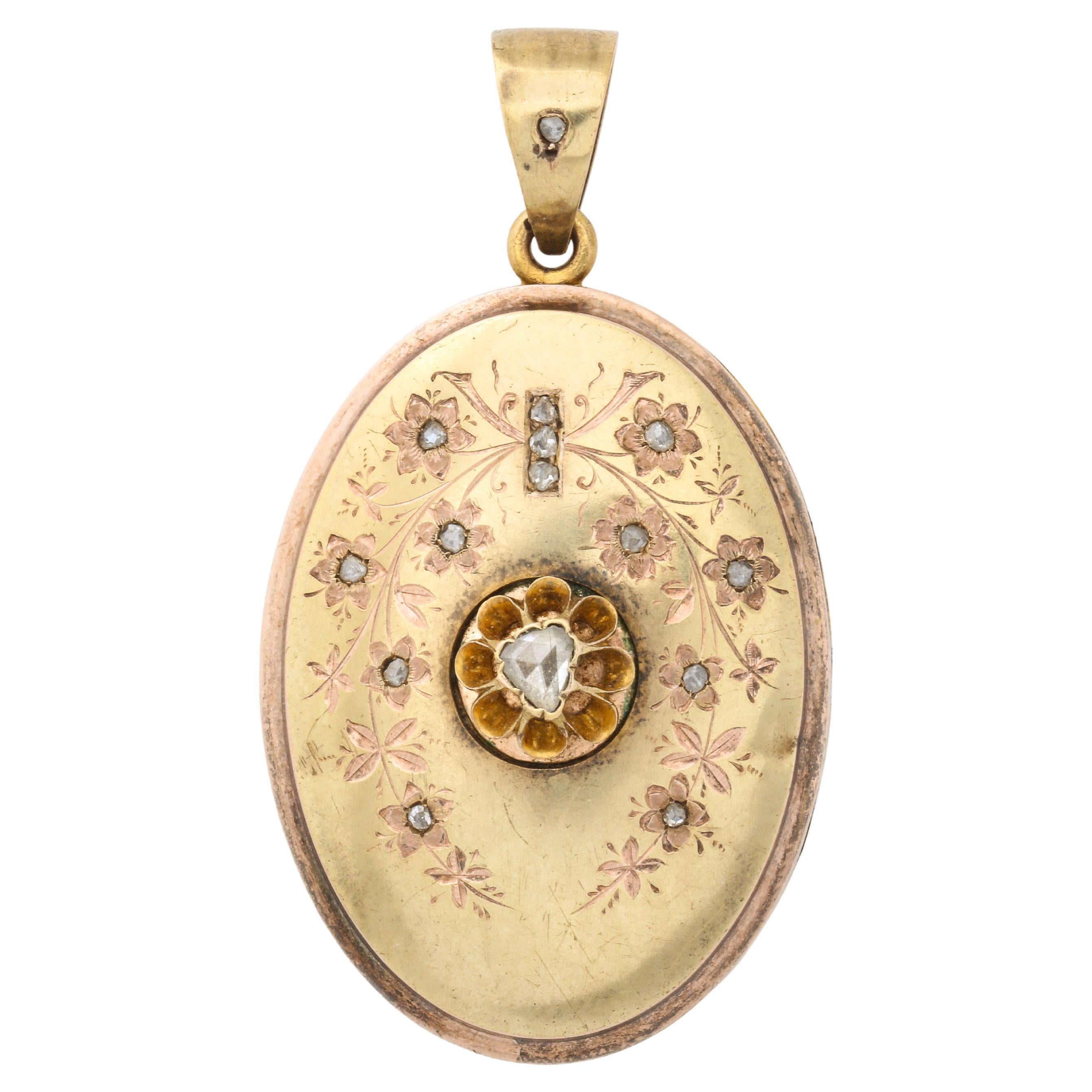 Victorian 15kt Diamond and Pearl Wreathed Gold Locket For Sale at ...