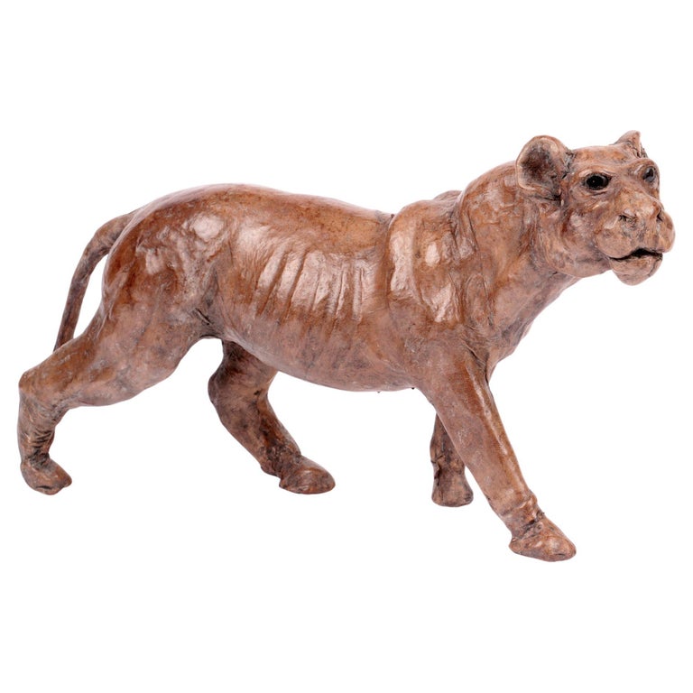 Victorian Unusual Hand Sculpted Leather Lioness Figure For Sale at 1stDibs