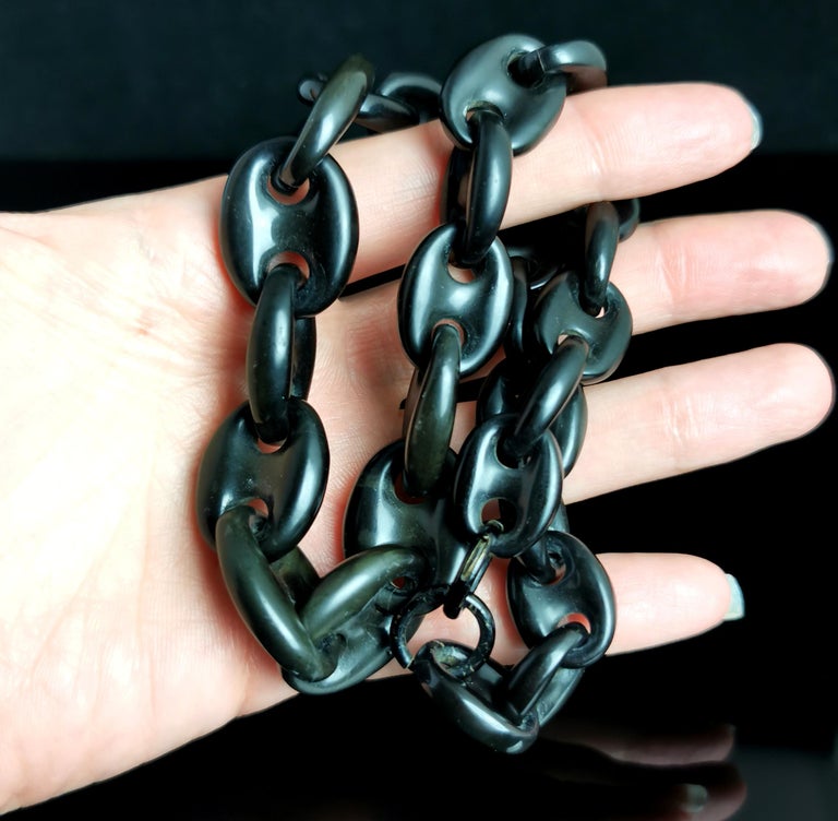 Victorian Vulcanite Chain Necklace, Mariner Link, Mourning at 1stDibs
