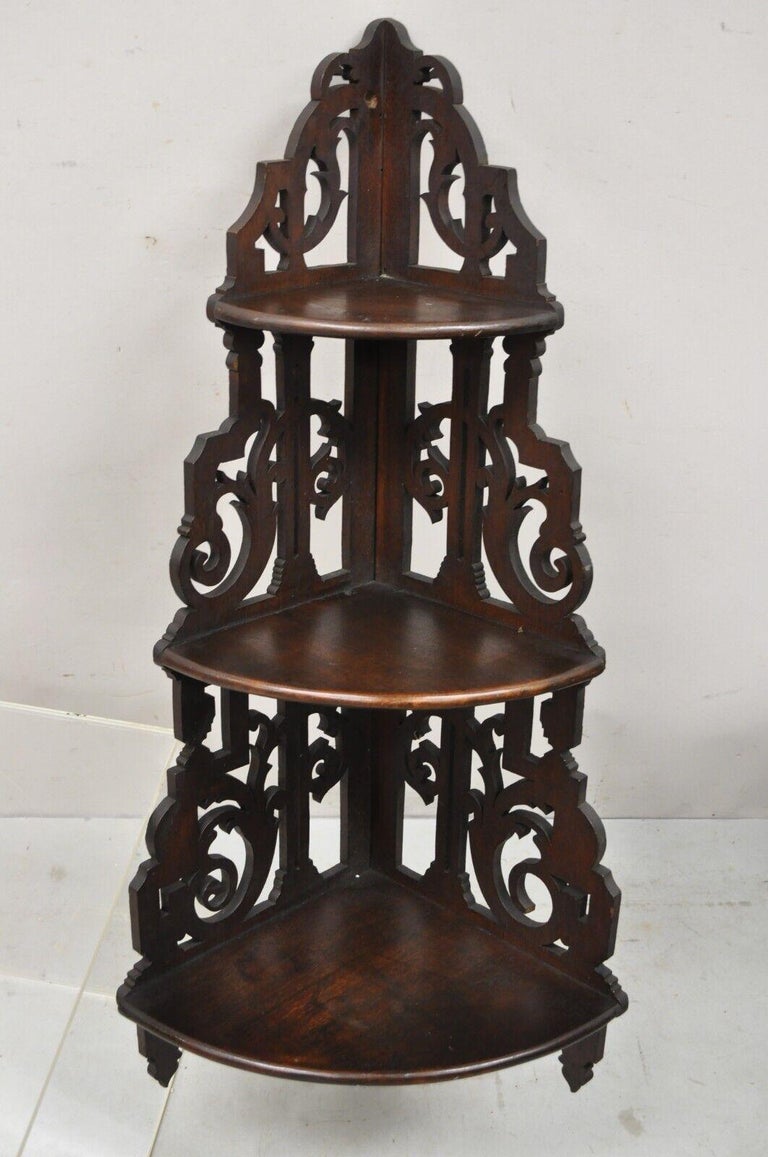 Victorian Walnut 3 Tier Carved Knick Knack Corner Whatnot Wall Shelf ...